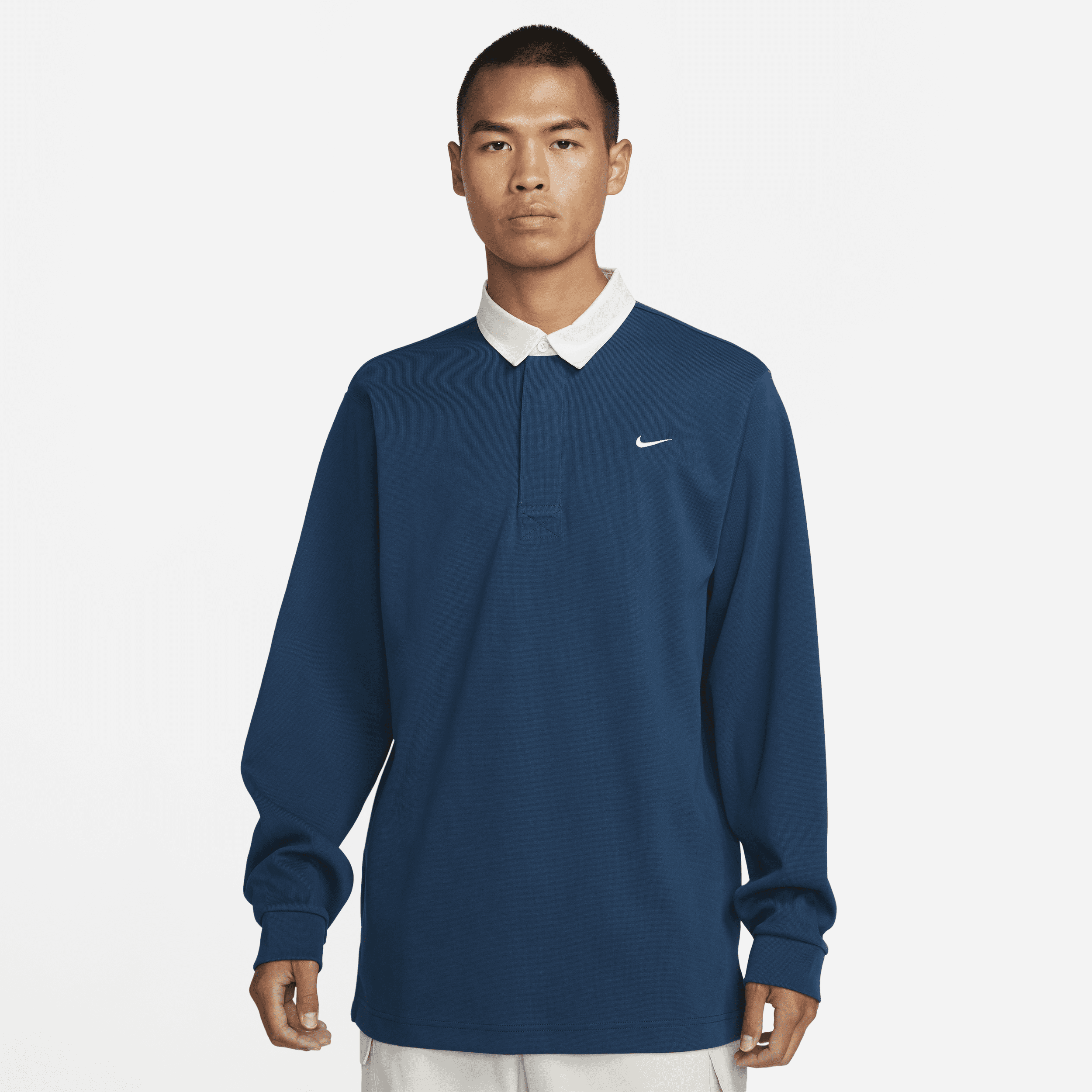 Nike Men's Solo Swoosh Rugby Top In Blue | ModeSens