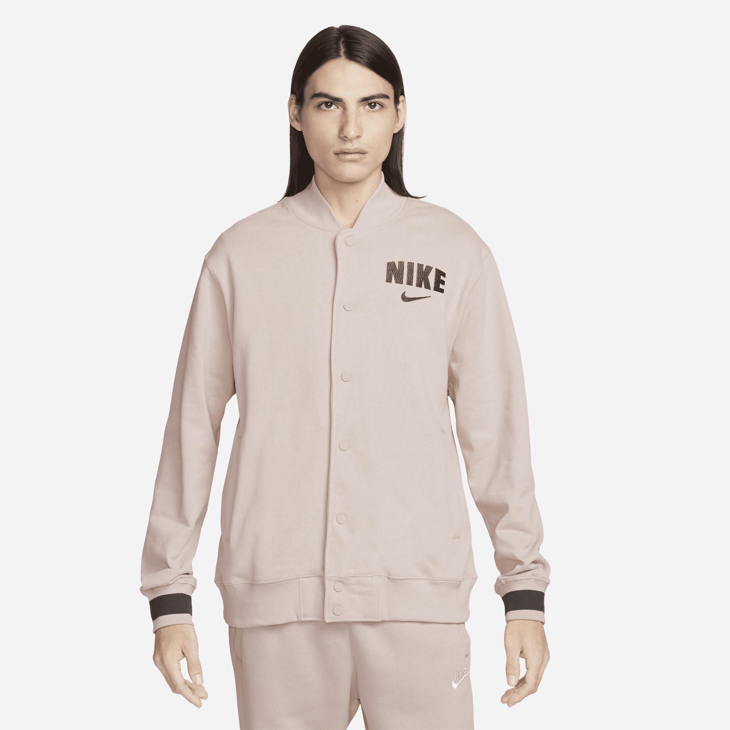 Nike Sportswear Men's Retro Fleece Varsity Jacket - Pink | The Hoxton Trend