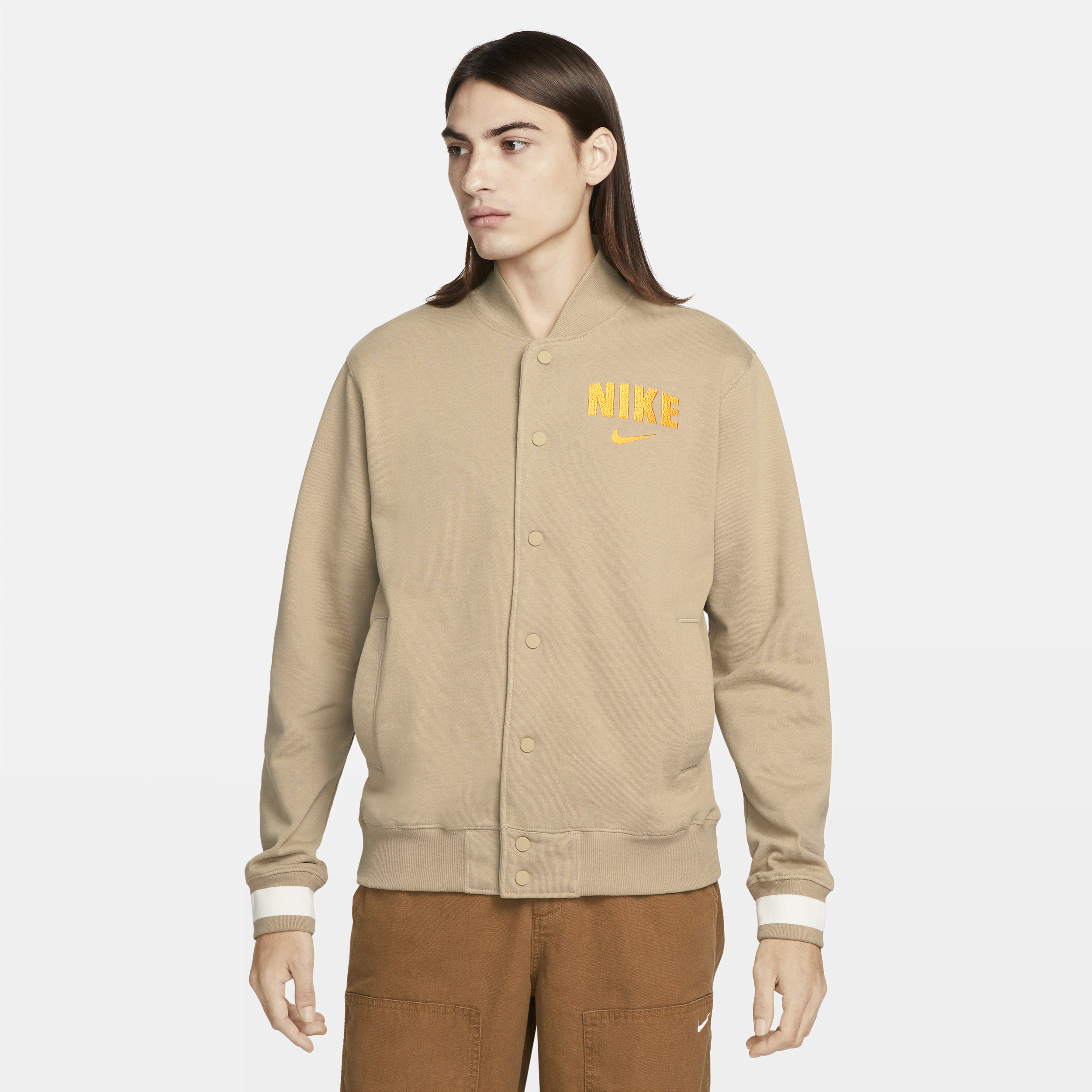 Nike Sportswear Men's Retro Fleece Varsity Jacket - Brown | The Hoxton ...