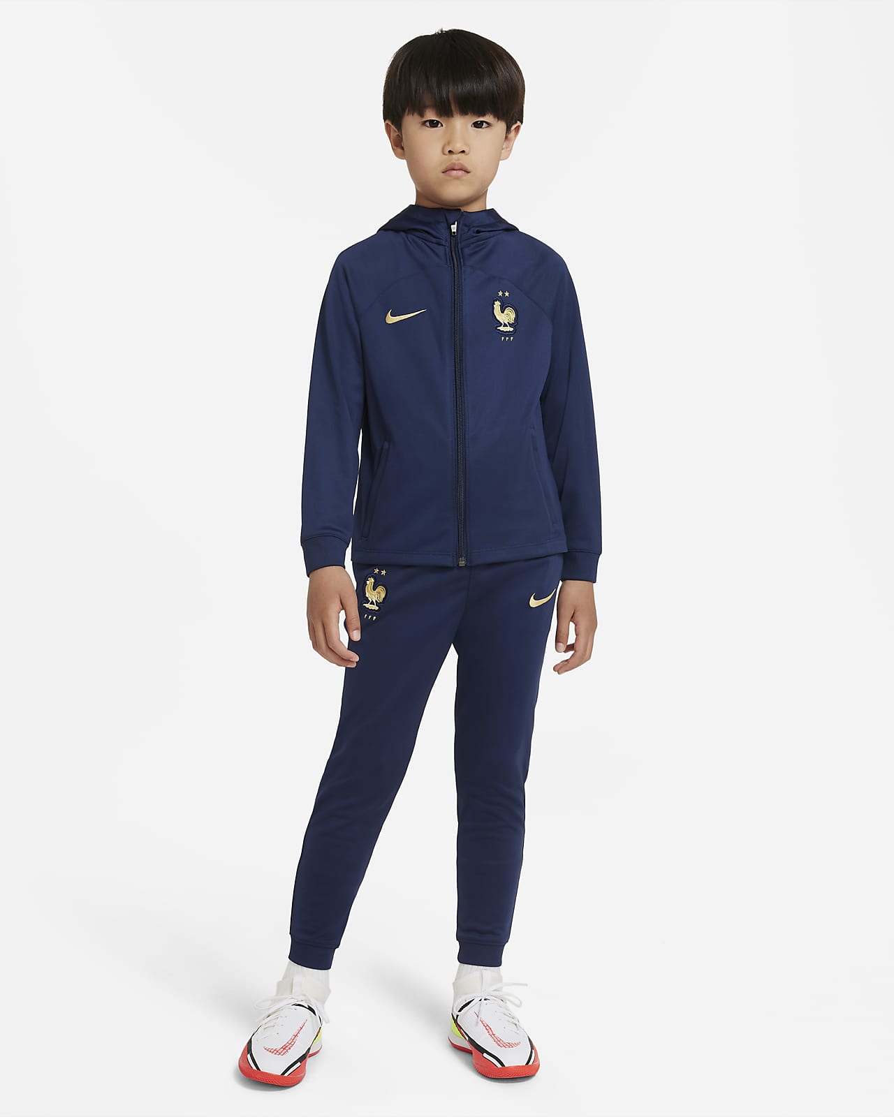 FFF Strike Younger Kids' Nike Dri-FIT Hooded Football Tracksuit. Nike GB