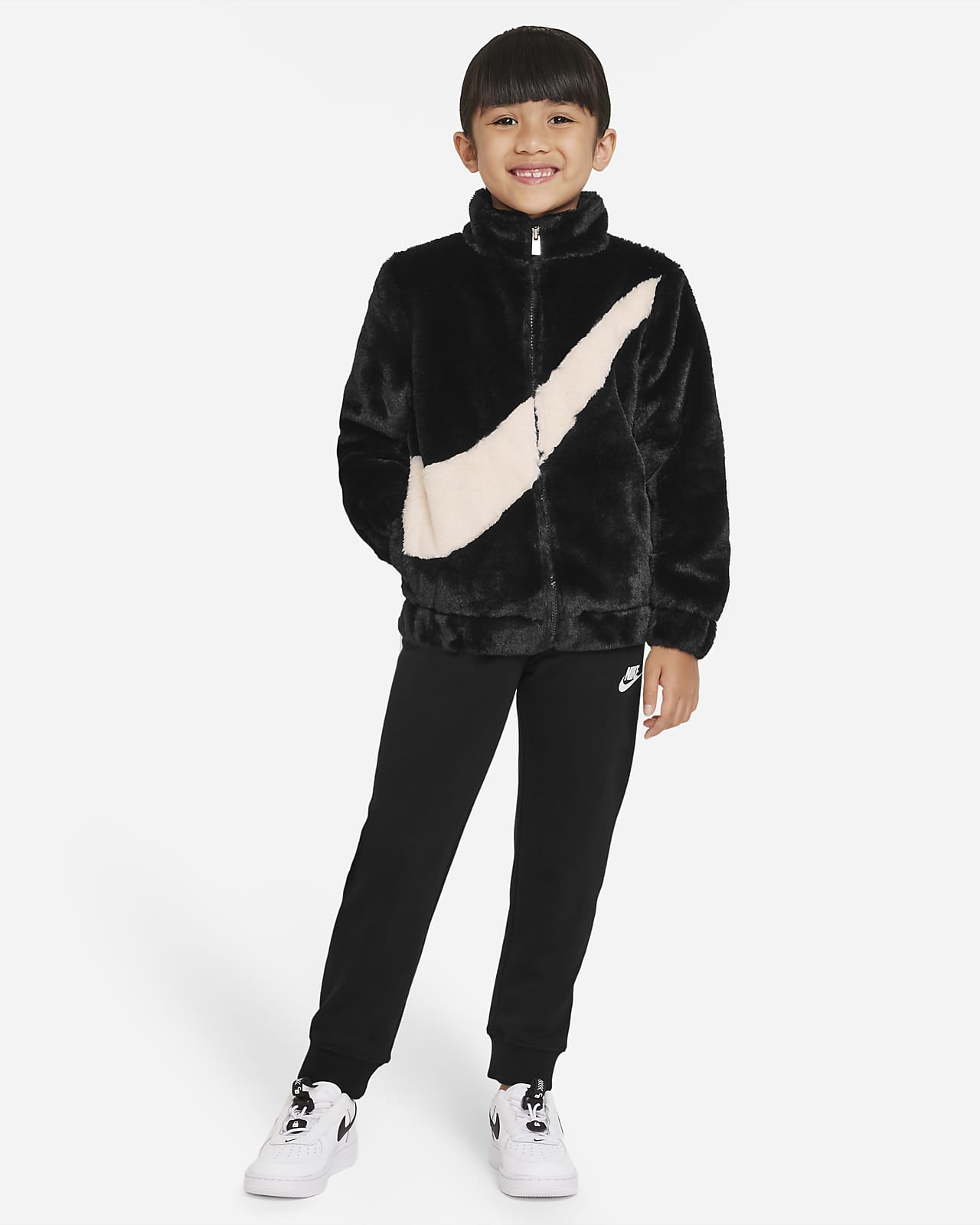 Black Nike Swoosh Faux Fur Jacket Children JD Sports Global