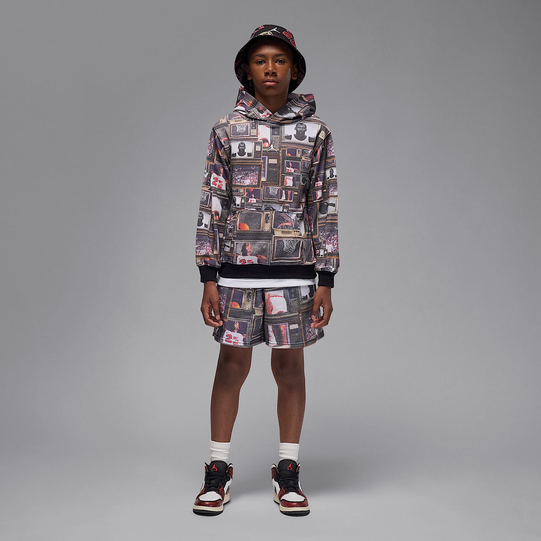 Jordan Big Kids' Brooklyn Printed French Terry Pullover Hoodie. Nike JP