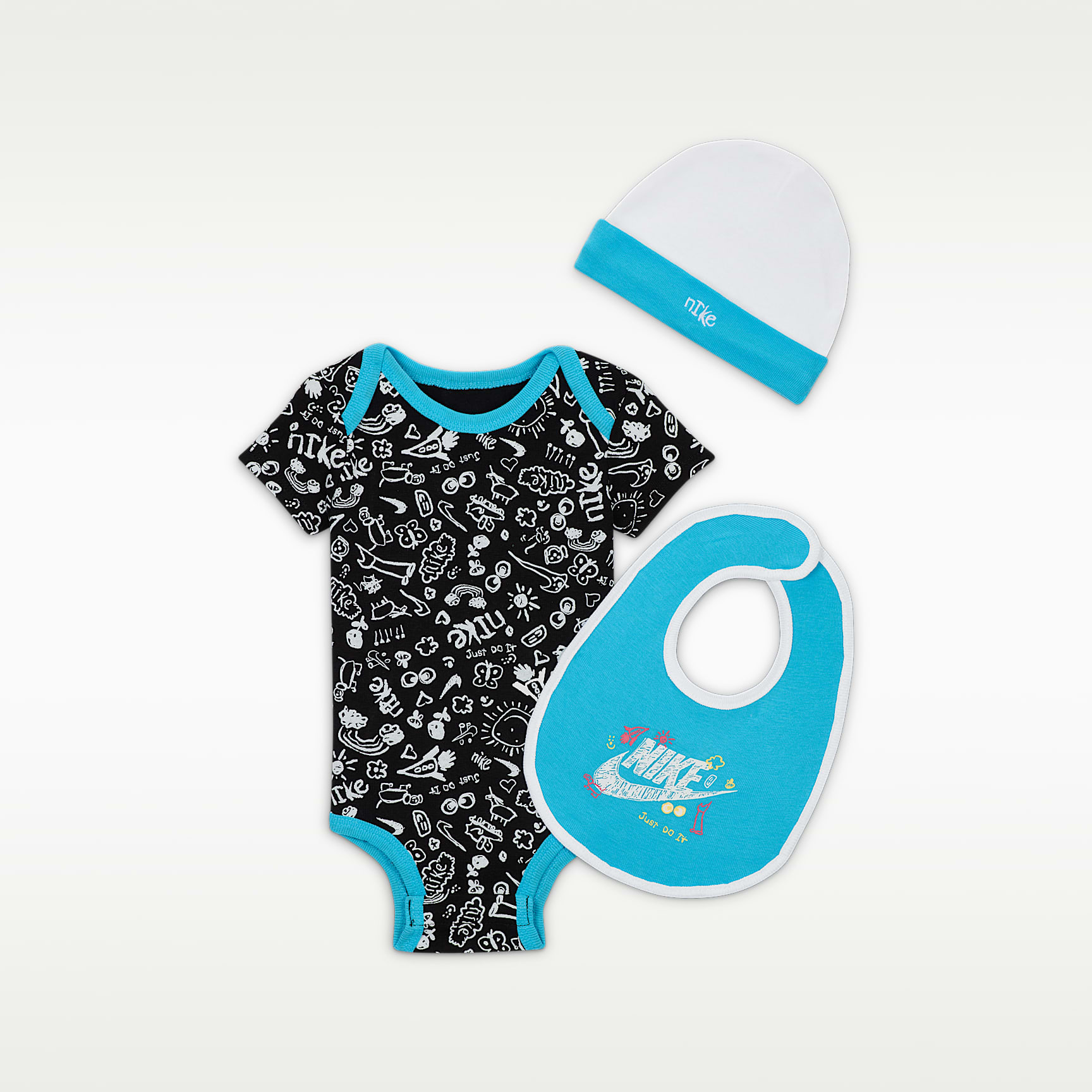 Nike 'Just Doodle It' 3-Piece Boxed Set Baby 3-Piece Bodysuit Set. Nike HU