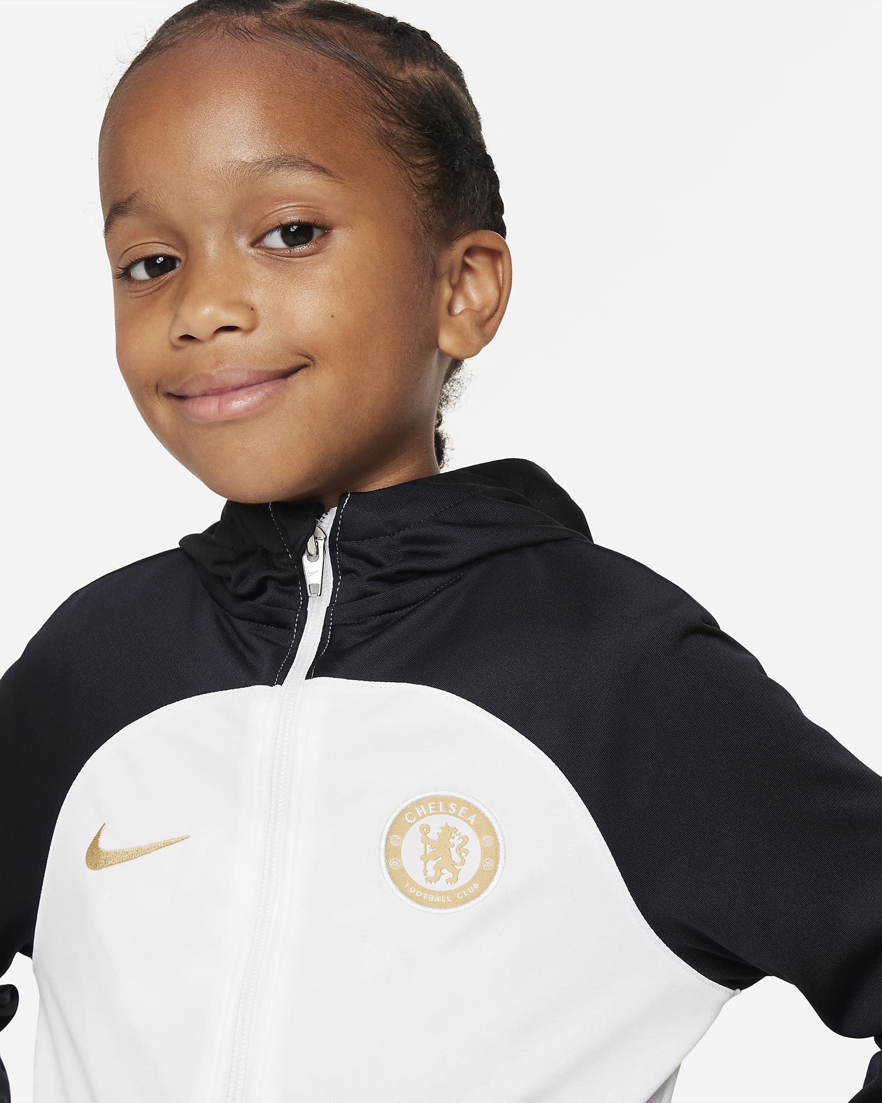 Chelsea F.C. Strike Younger Kids' Nike Dri-FIT Football Hooded Tracksuit. Nike SK
