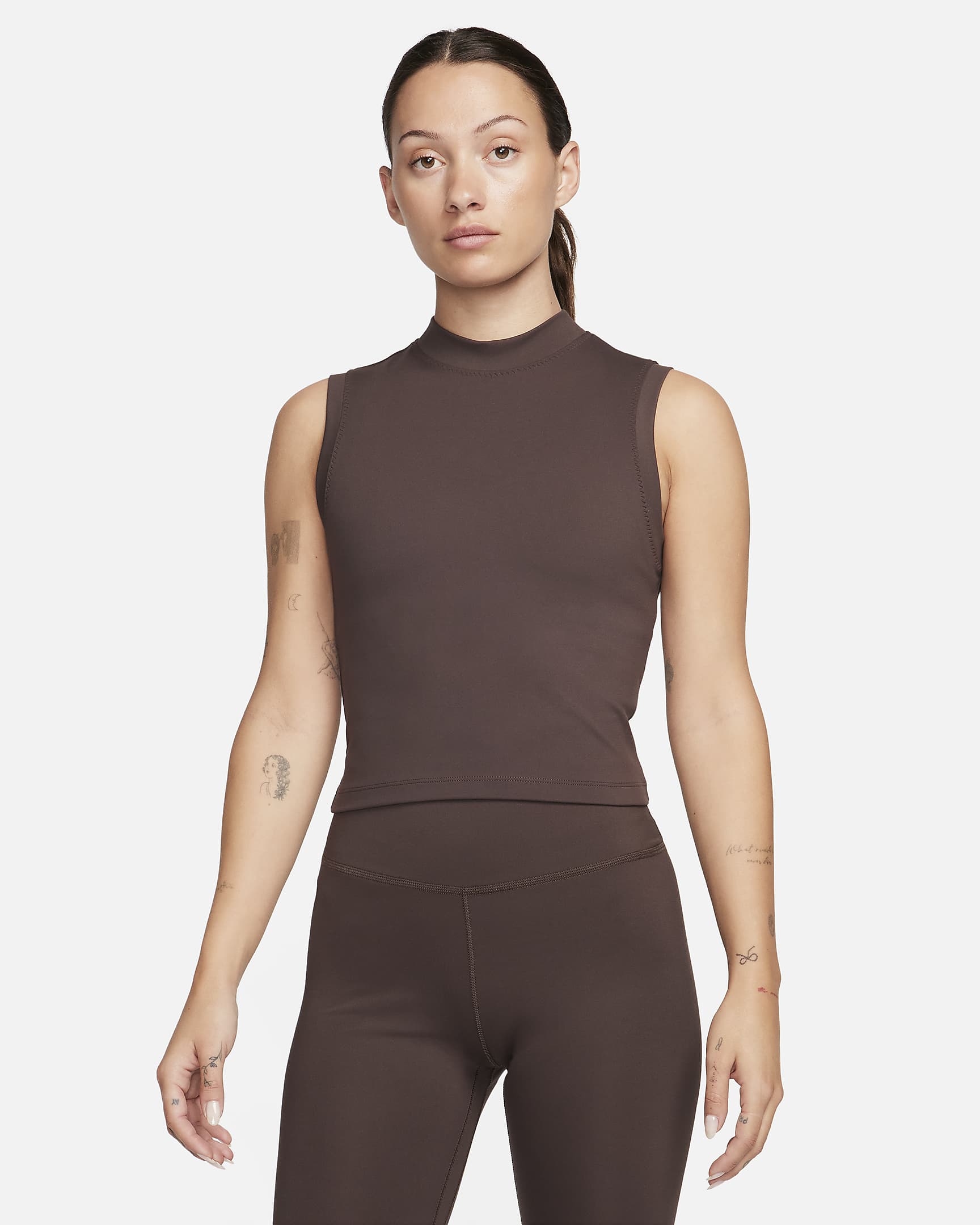 Nike One Fitted Womens Dri Fit Mock Neck Cropped Tank Top