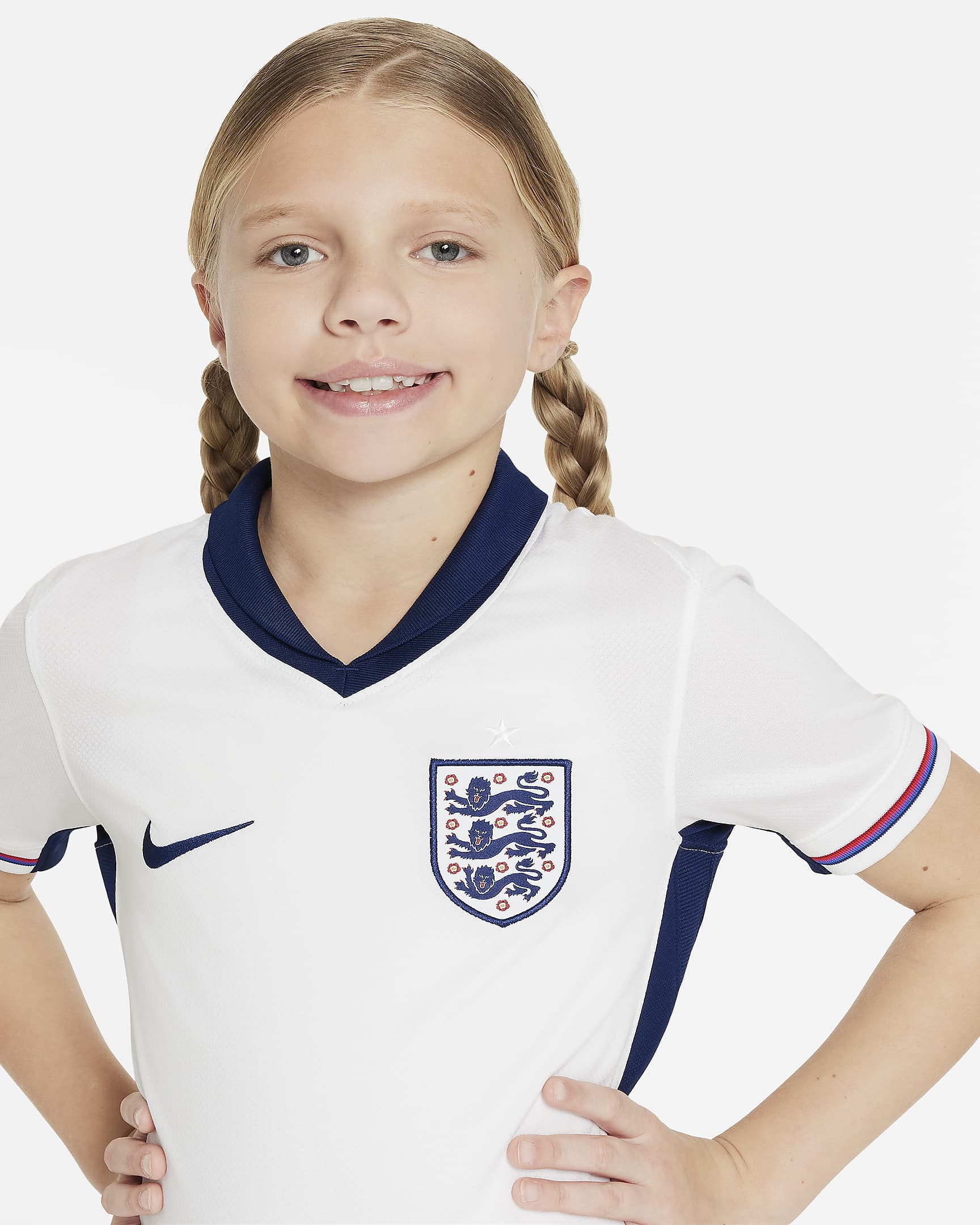 England (Men's Team) 2024/25 Stadium Home Older Kids' Nike Dri-FIT Football Replica Shirt. Nike CA