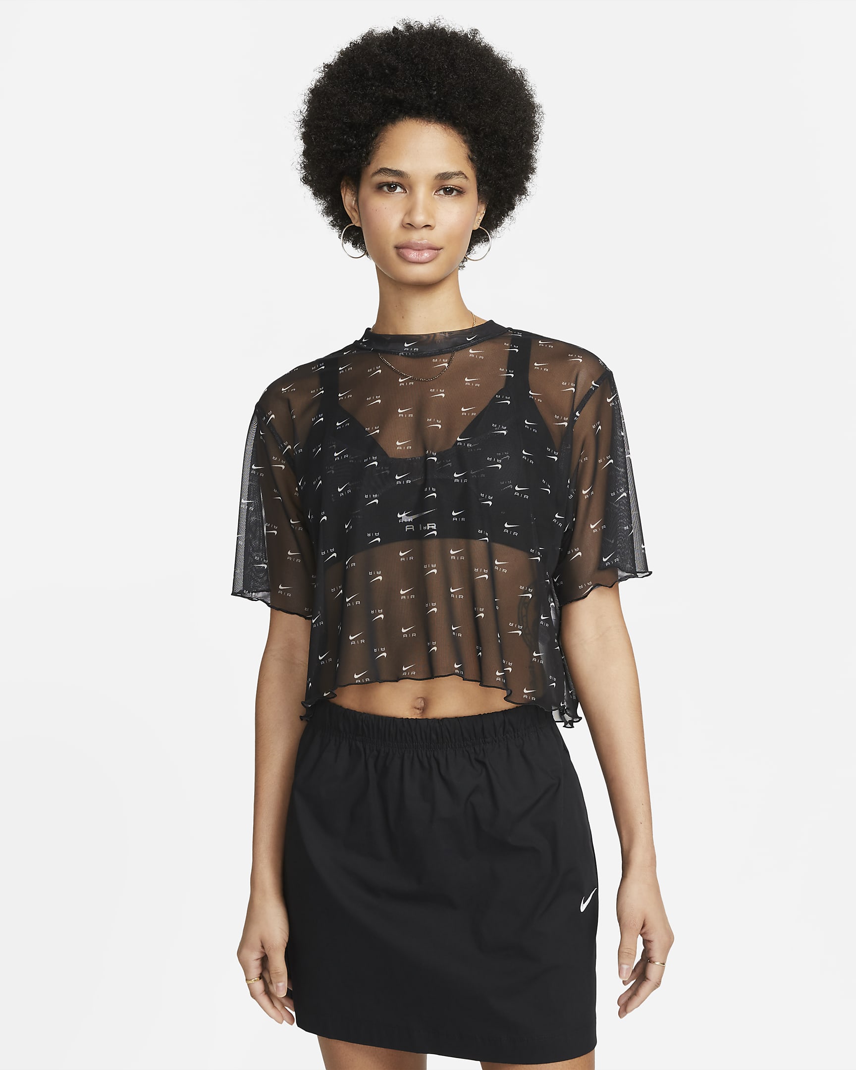 Nike Air Women's Printed Mesh Short-Sleeve Crop Top. Nike CZ