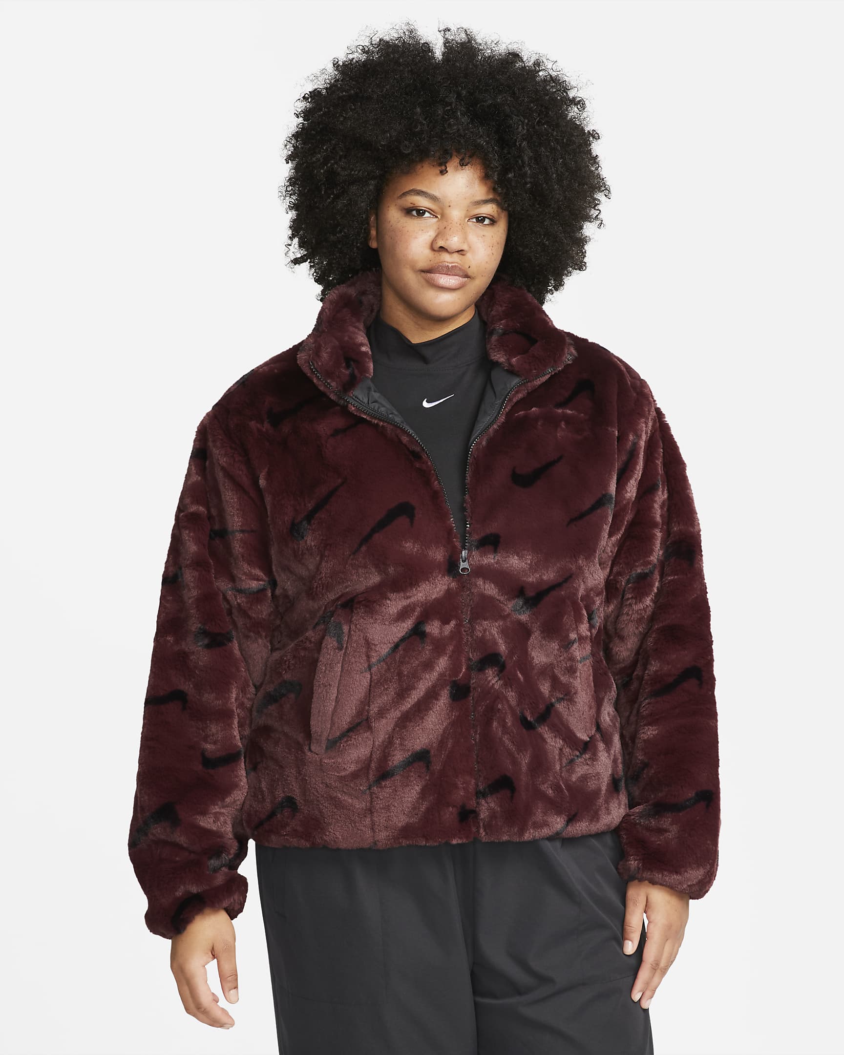 Nike Sportswear Women's Printed Faux Fur Jacket (Plus Size). Nike BG