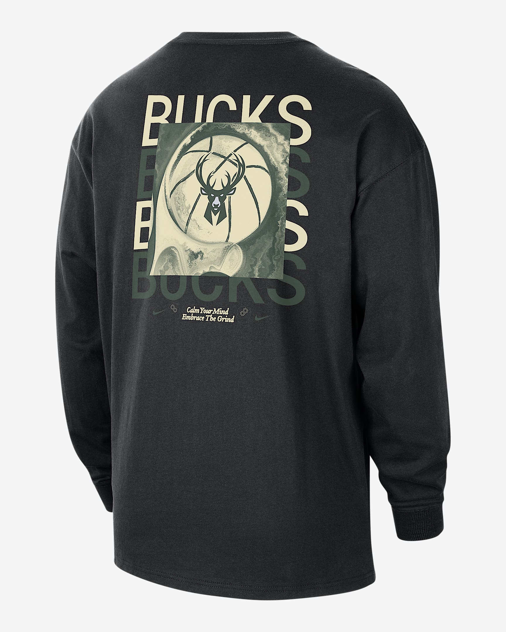 Playera de manga larga Nike de la NBA Max90 para hombre Milwaukee Bucks Courtside. Nike MX