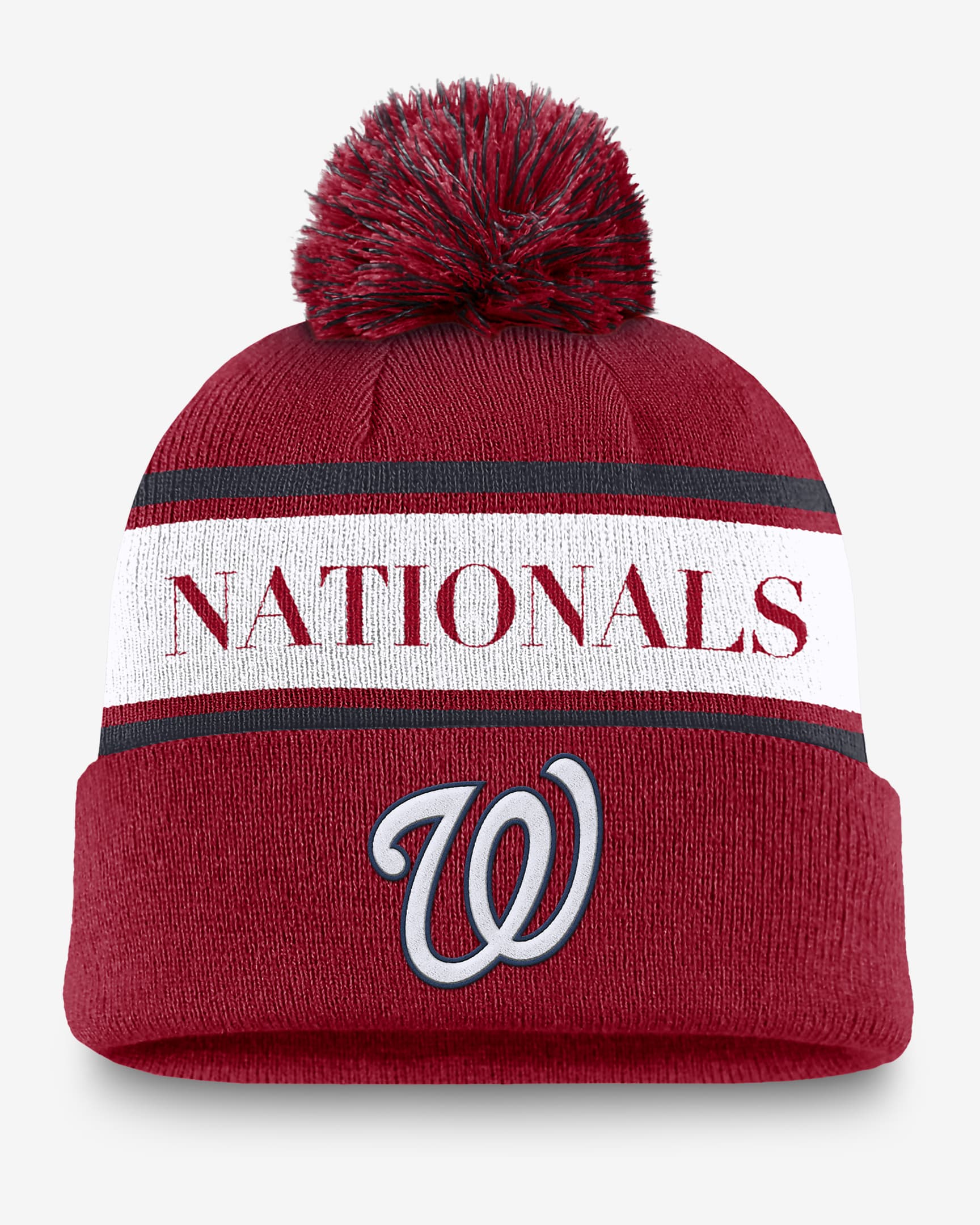 Washington Nationals Team Stripe Peak Men's Nike MLB Cuffed Pom Beanie ...