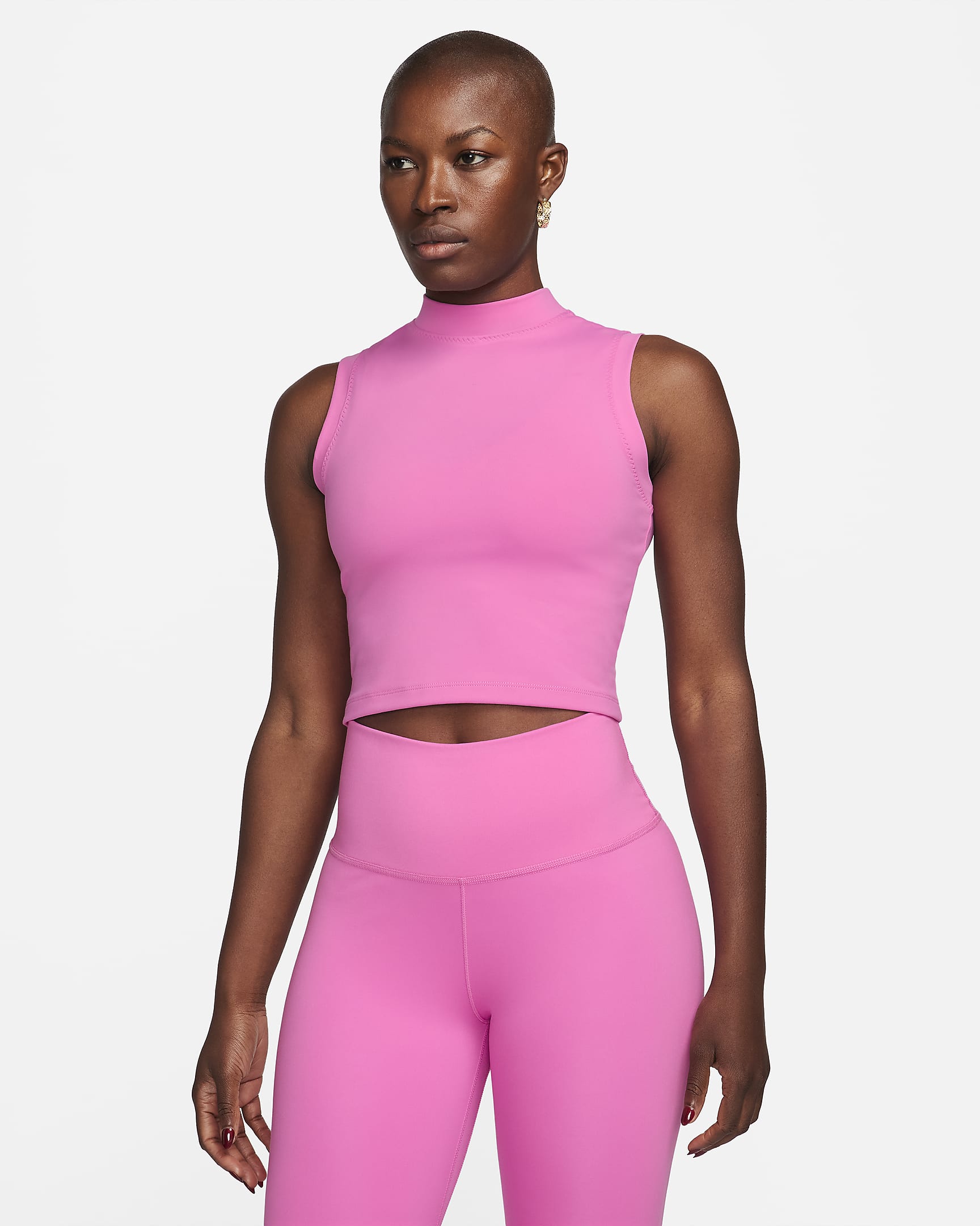 Nike One Fitted Womens Dri Fit Mock Neck Cropped Tank Top
