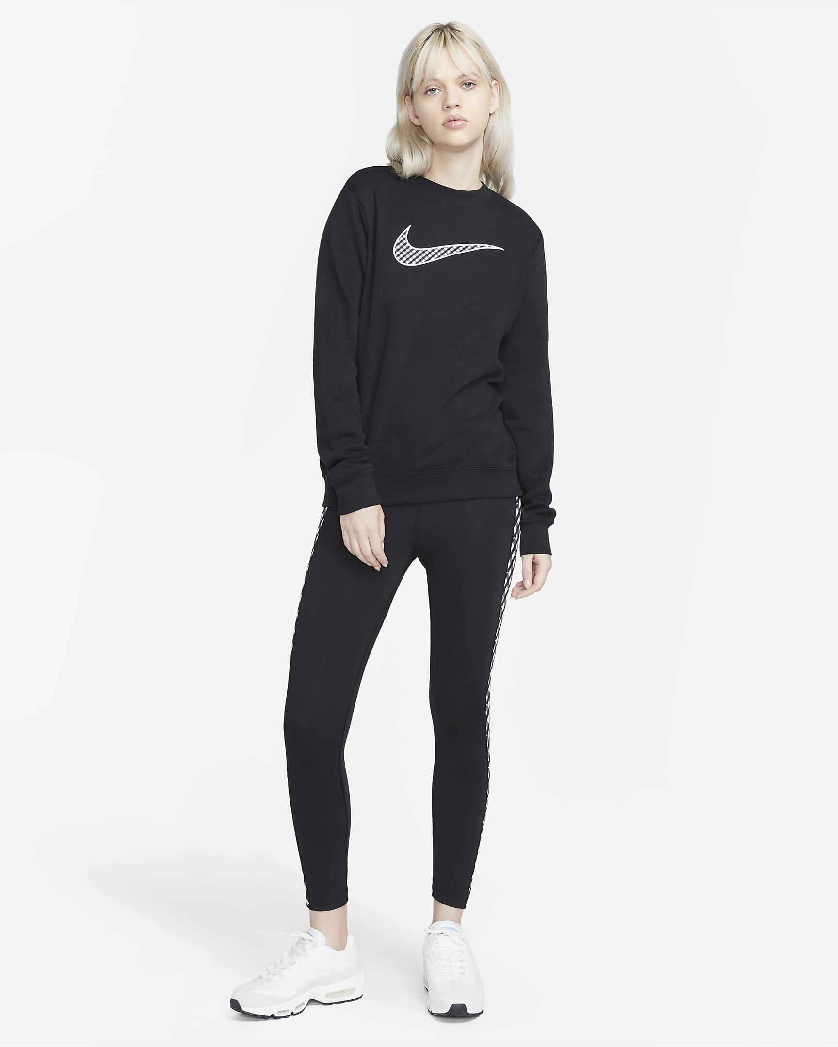 Nike Sportswear Club Fleece Womens Gingham Logo Crew Neck Sweatshirt