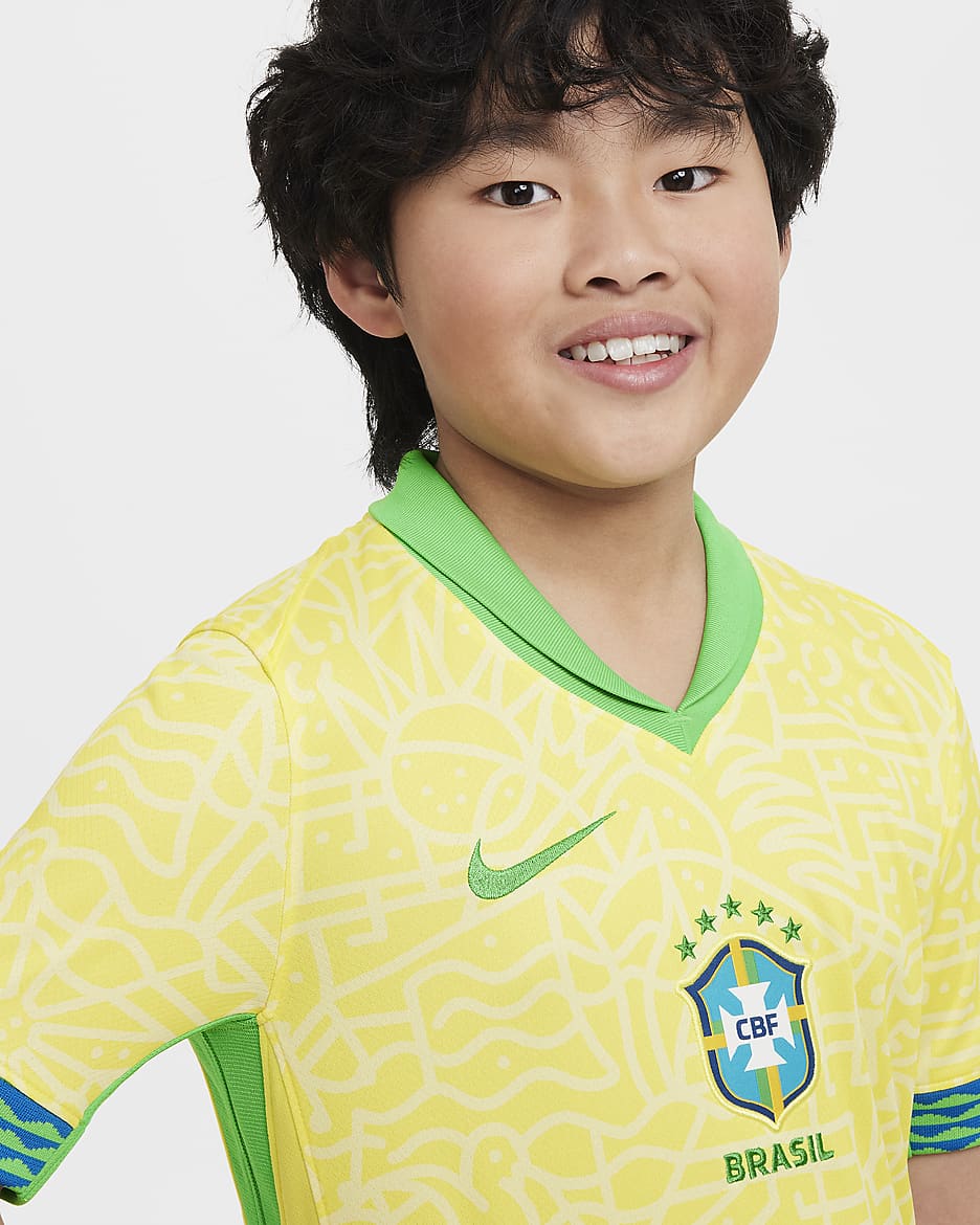 Brazil 2024 Stadium Home Older Kids' Nike Dri-FIT Football Replica Shirt. Nike IE