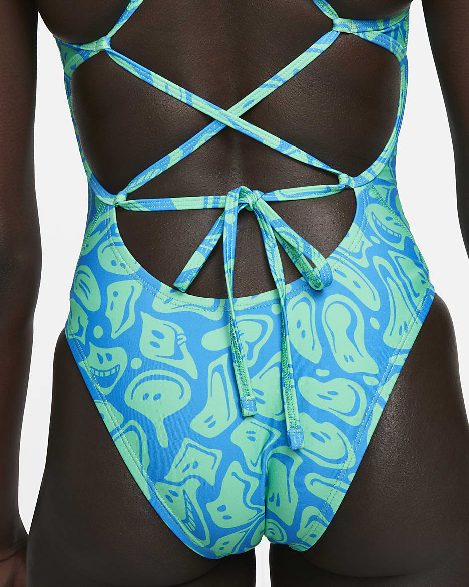 Nike Swim Hydrastrong Womens Lace Up Tie Back One Piece Swimsuit