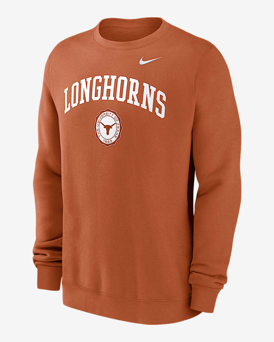 Texas Longhorns Arched Seal Men's Nike College Pullover Crew. Nike.com