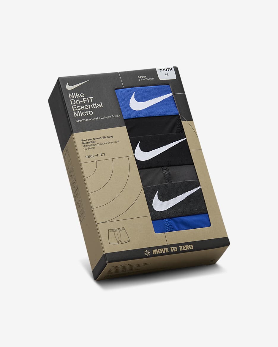 Nike Essentials Big Kids' Dri-FIT Boxer Briefs (3-Pack). Nike.com