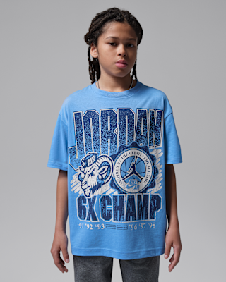 Jordan Big Kids' AJ11 University Blue Retro GOAT T-Shirt. Nike JP