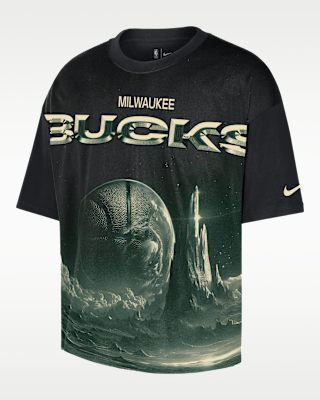 Milwaukee Bucks Courtside Men's Nike NBA Boxy T-Shirt. Nike NL