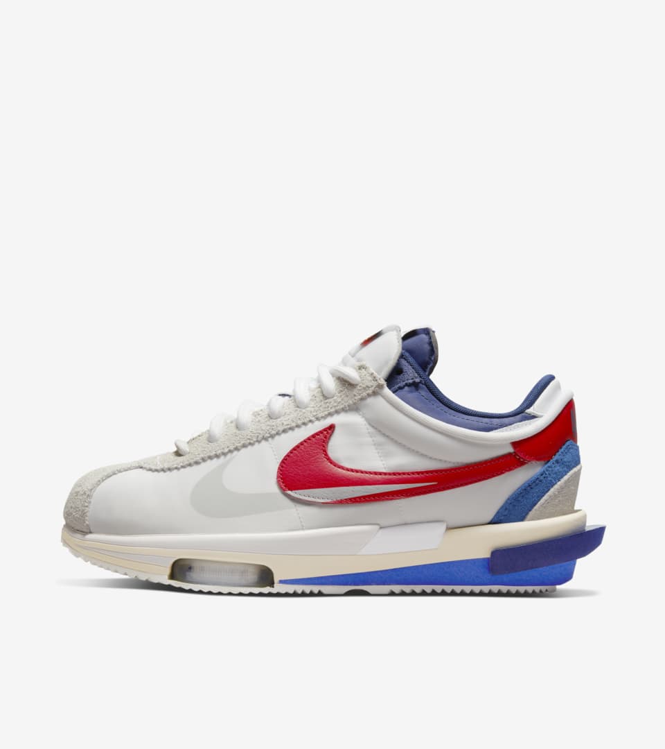 วันเปิดตัว Zoom Cortez x sacai "White and University Red" (DQ0581-100 ...