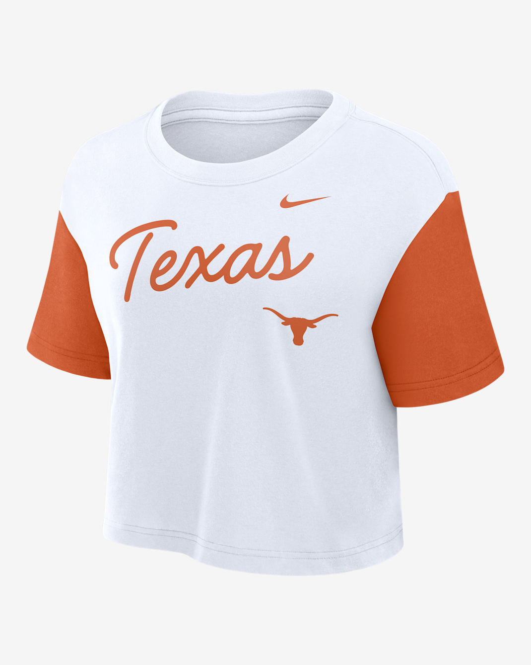 Playera universitaria Nike Dri-FIT cropped para mujer Texas Script ...