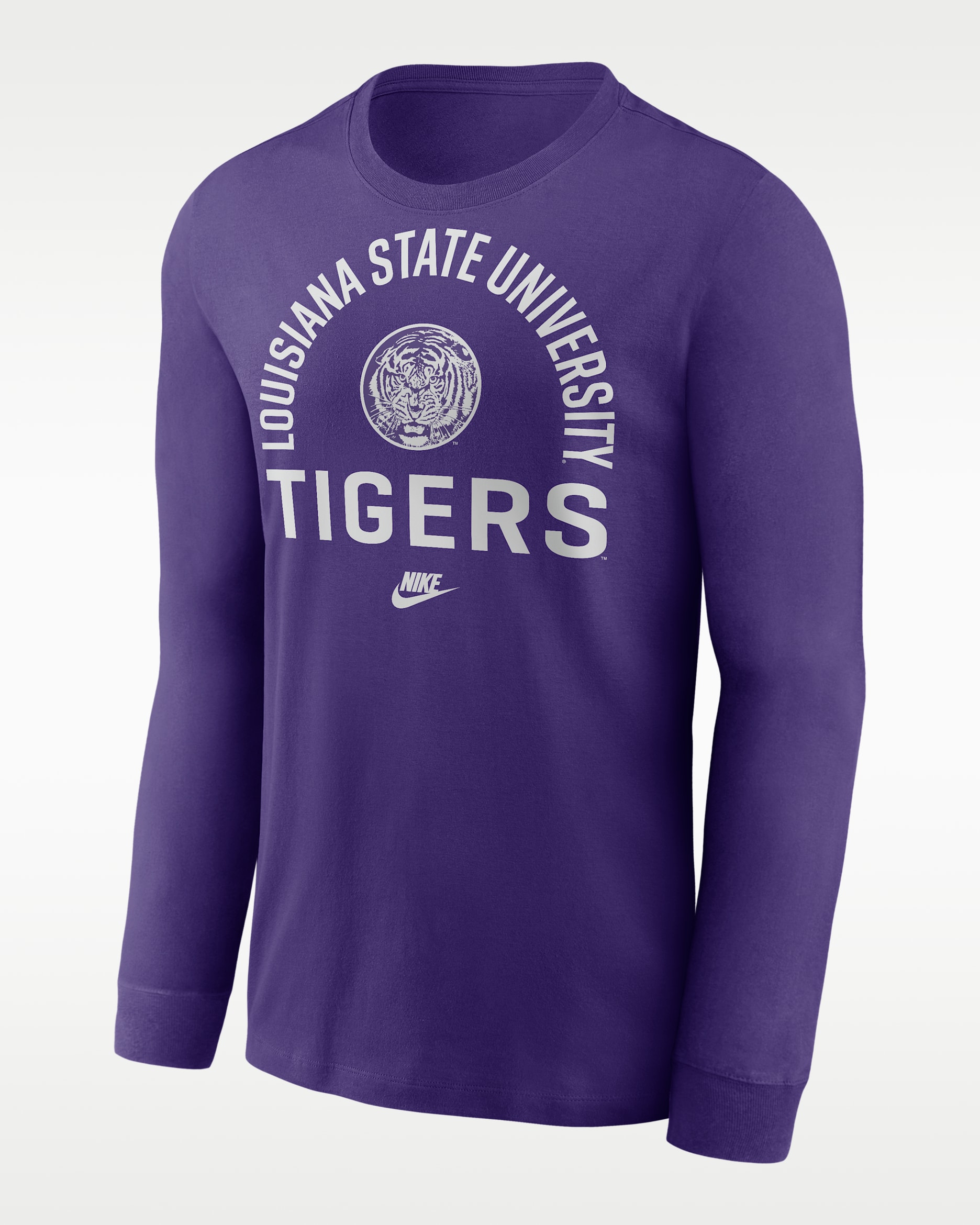 Playera de manga larga universitaria Nike para hombre LSU Legacy Arched ...