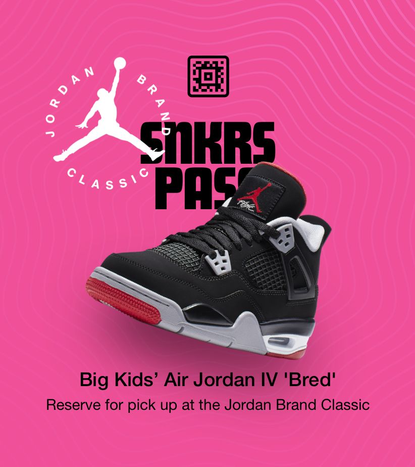 SNKRS Pass: Big Kids' Air Jordan IV 'Bred' Jordan Brand Classic Las Vegas. Nike SNKRS