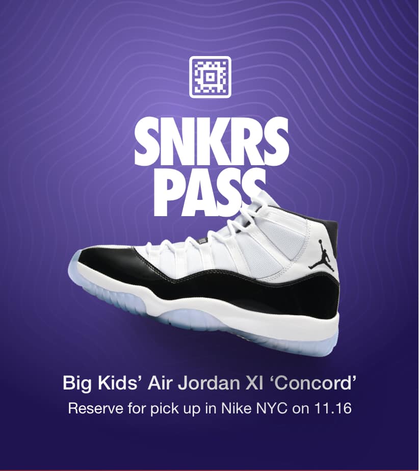 Big Kids' Air Jordan 11 'Concord' SNKRS Pass Nike NYC. Nike SNKRS
