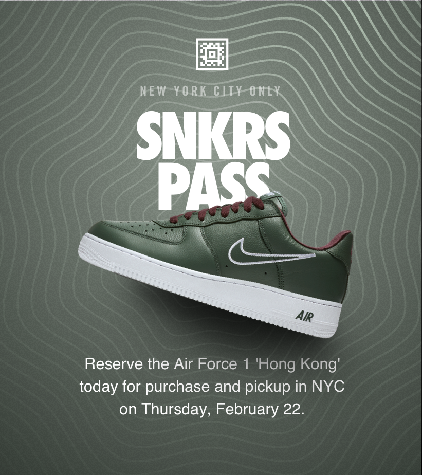 Air Force 1 'Hong Kong' SNKRS Pass NYC. Nike SNKRS