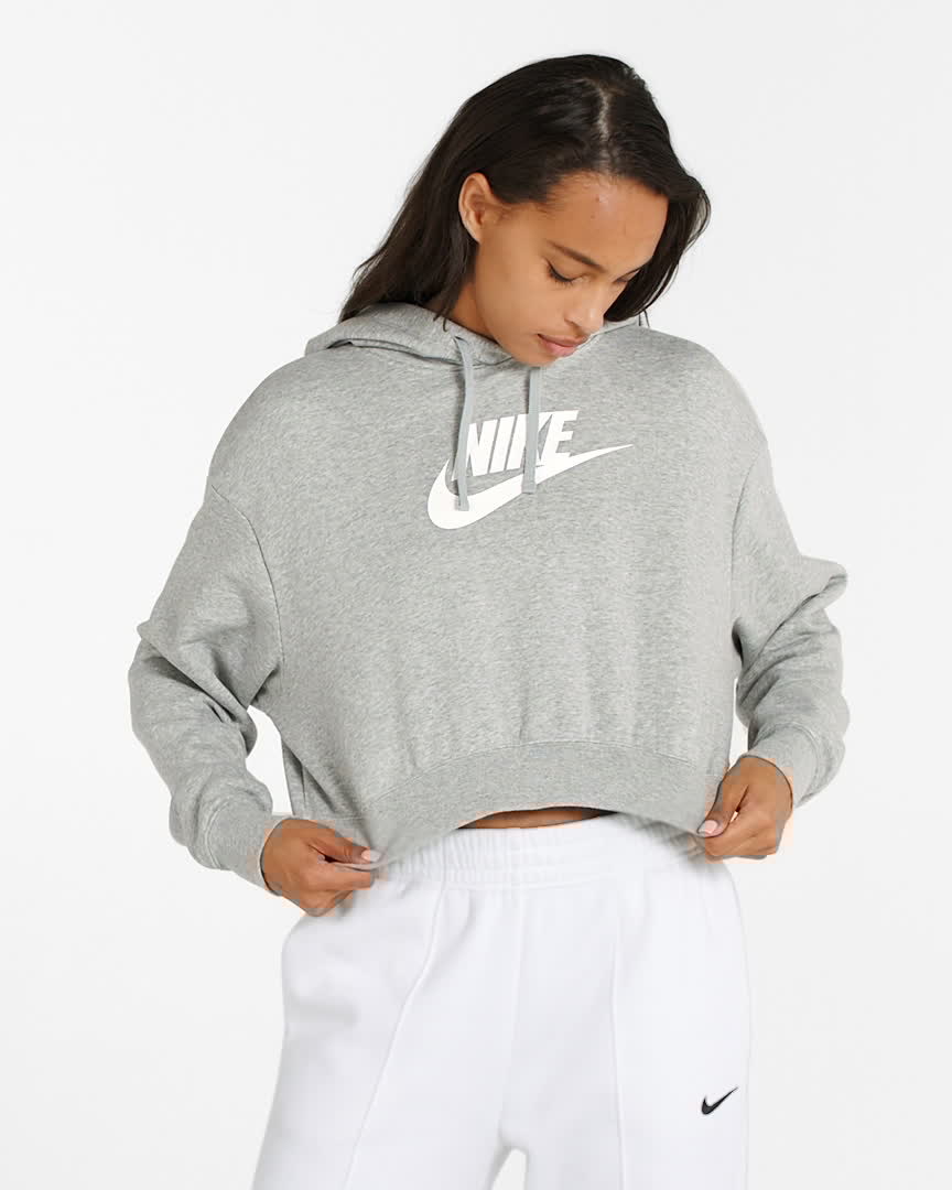 Kort, overdimensioneret Nike Sportswear Club-hættetrøje i fleece med ...